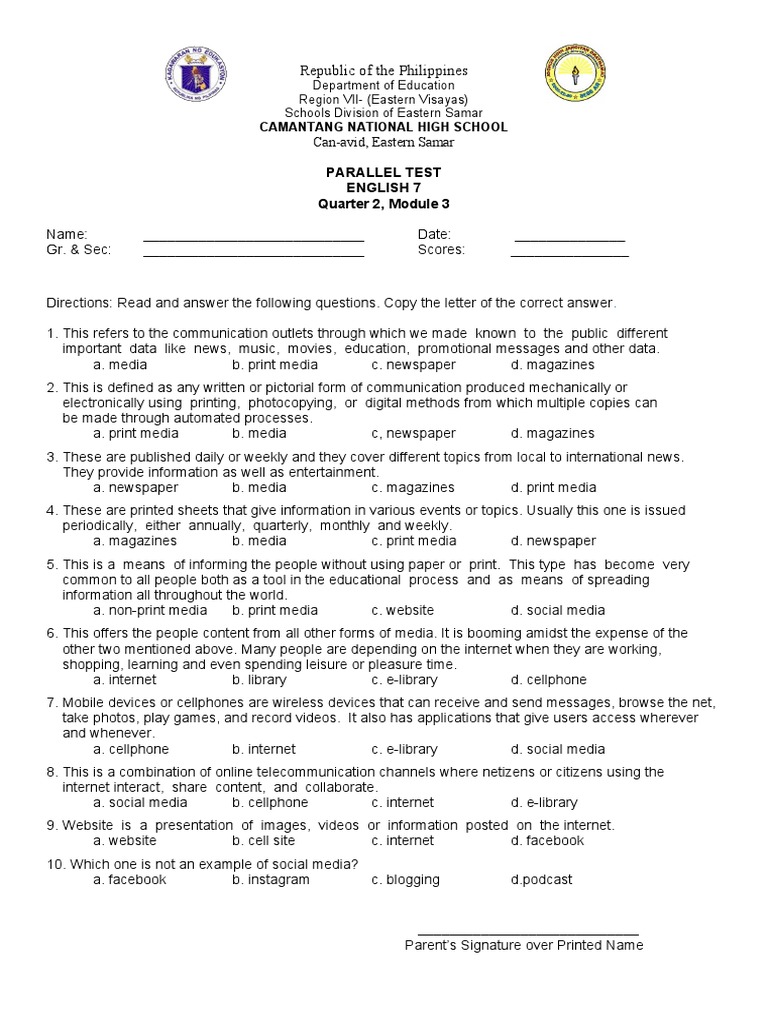 Parallel Tests - 7 (Q1-Q4) | PDF | Mass Media | Internet Parallel Tests - 7 (Q1-Q4) | PDF | Mass Media | Internet