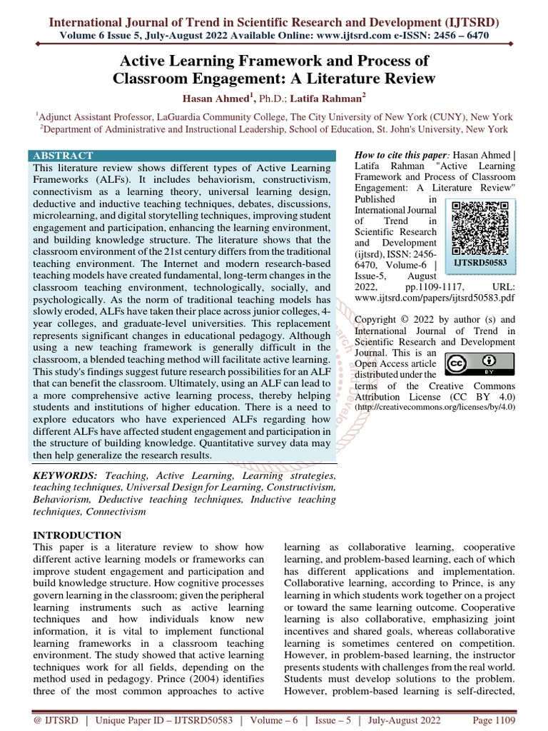 Active Learning Framework and Process of Classroom Engagement A ...
