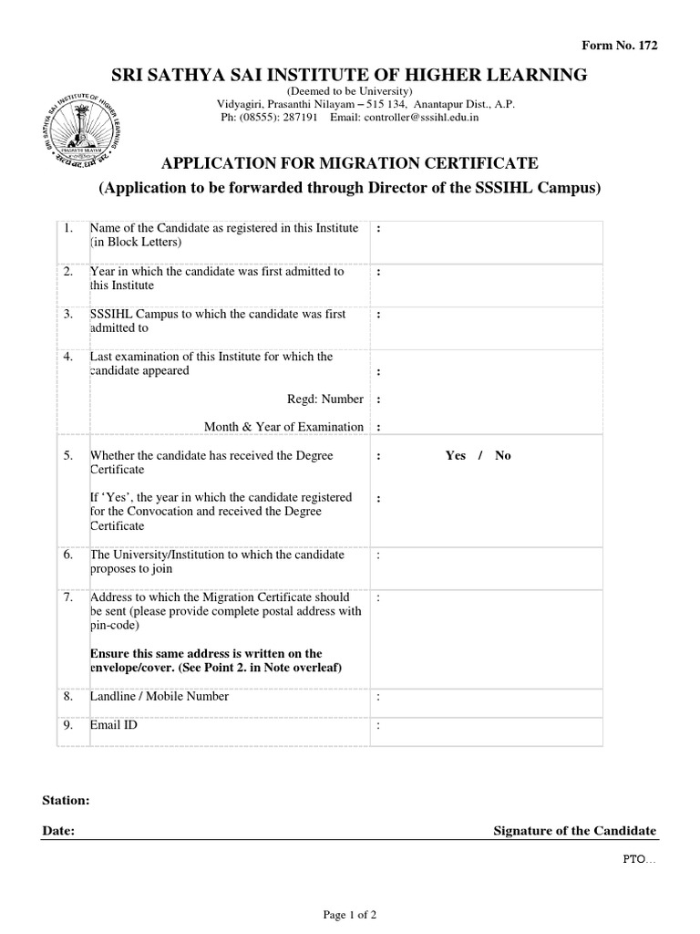 Migration Certificate Application Form | PDF | Written Communication