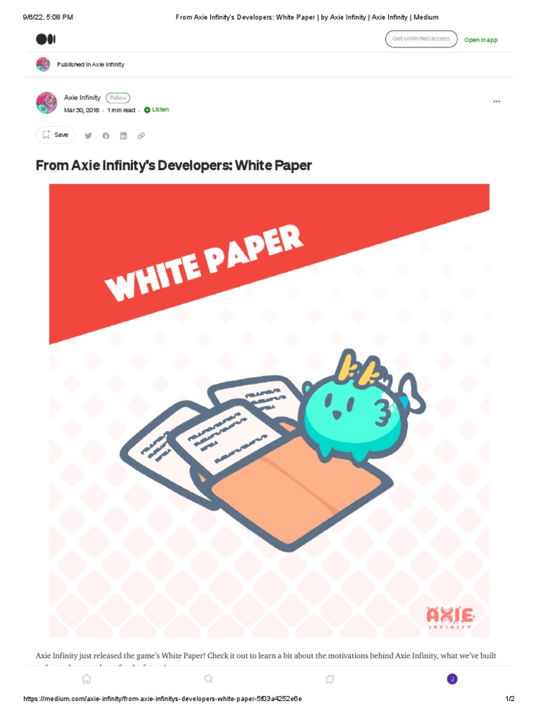From Axie Infinity's Developers - White Paper - by Axie Infinity - Axie ...