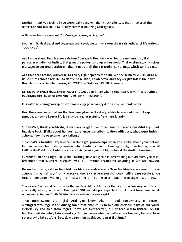 Courage Script - Edited by Usha - V4 | PDF | Faith | Nichiren