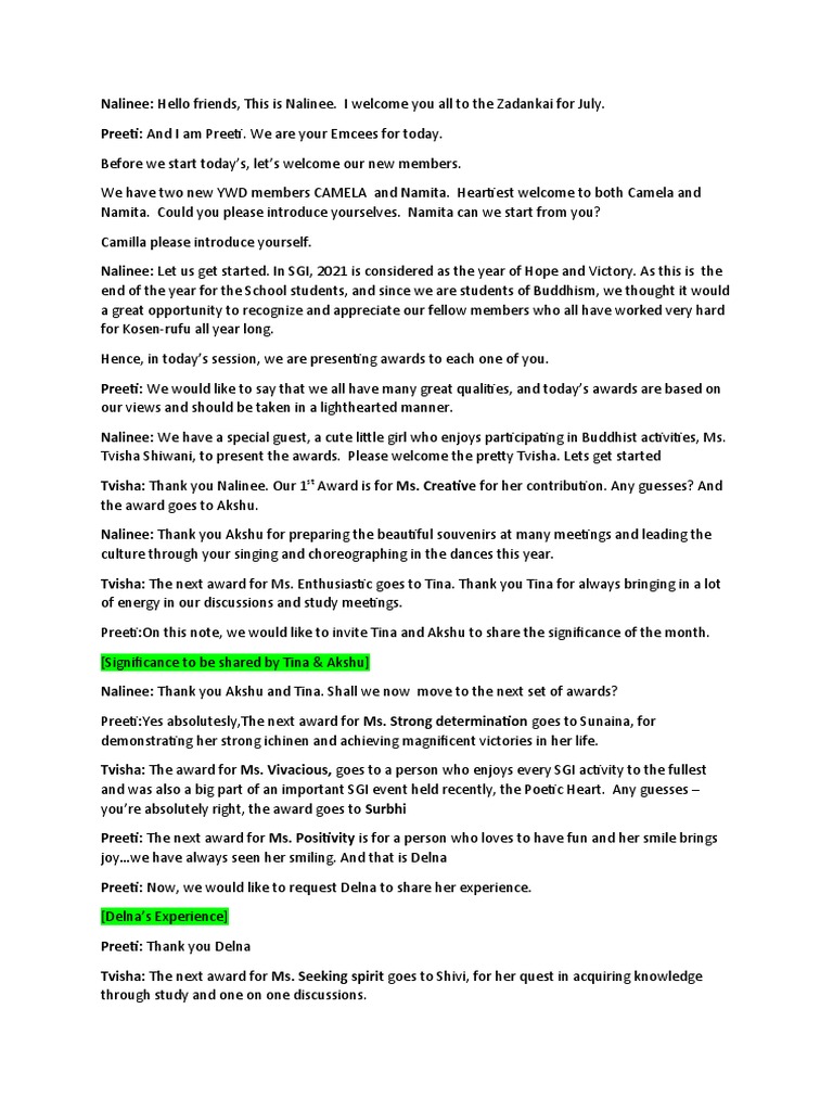 Emcee Script - July 2021 - v2 | PDF