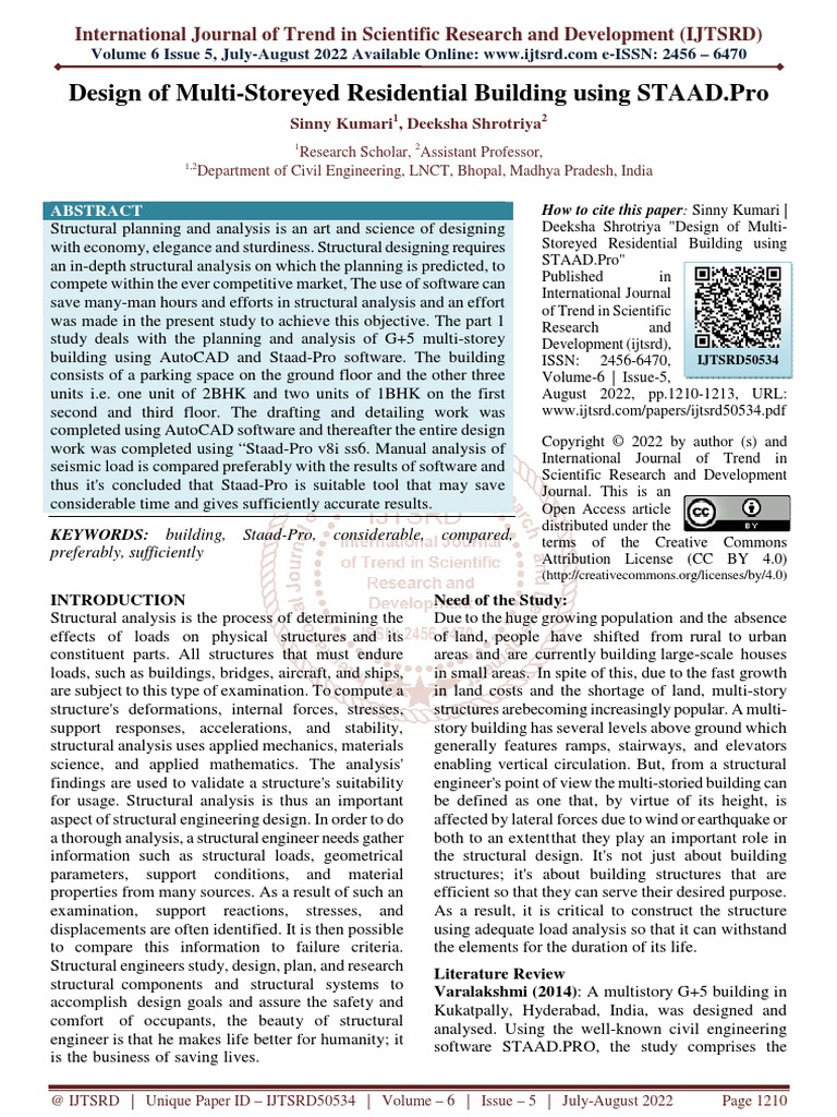 Design of Multi Storeyed Residential Building Using STAAD - Pro | PDF | Auto Cad | Computer ...