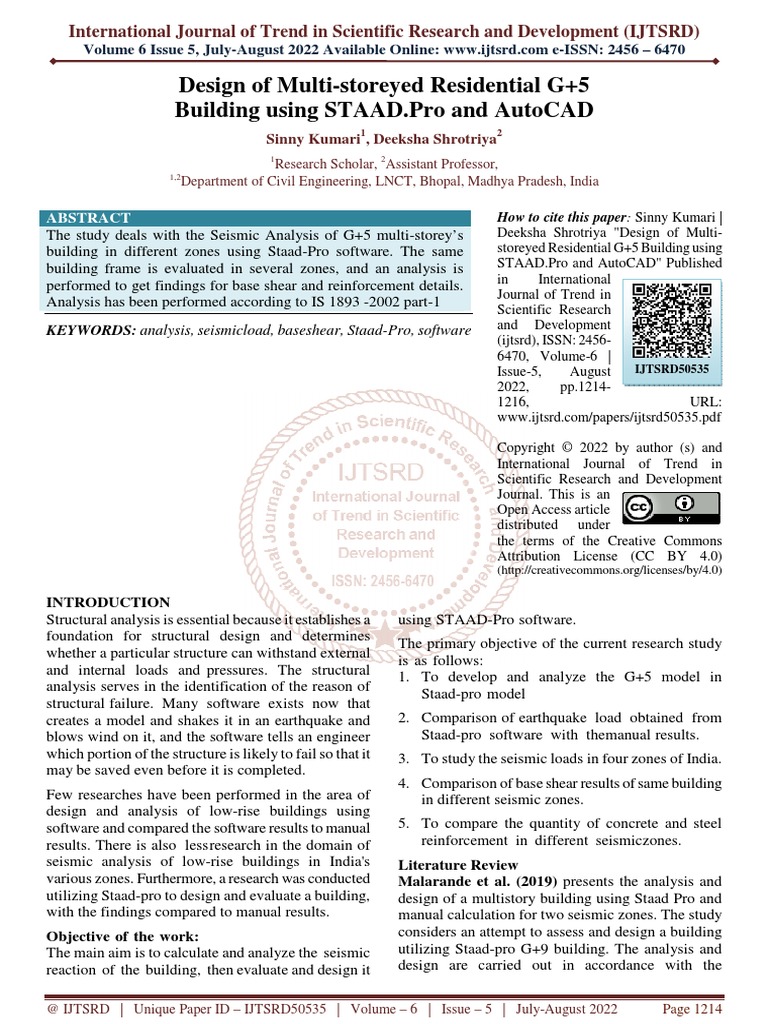 Design of Multi Storeyed Residential G 5 Building Using STAAD - Pro and ...