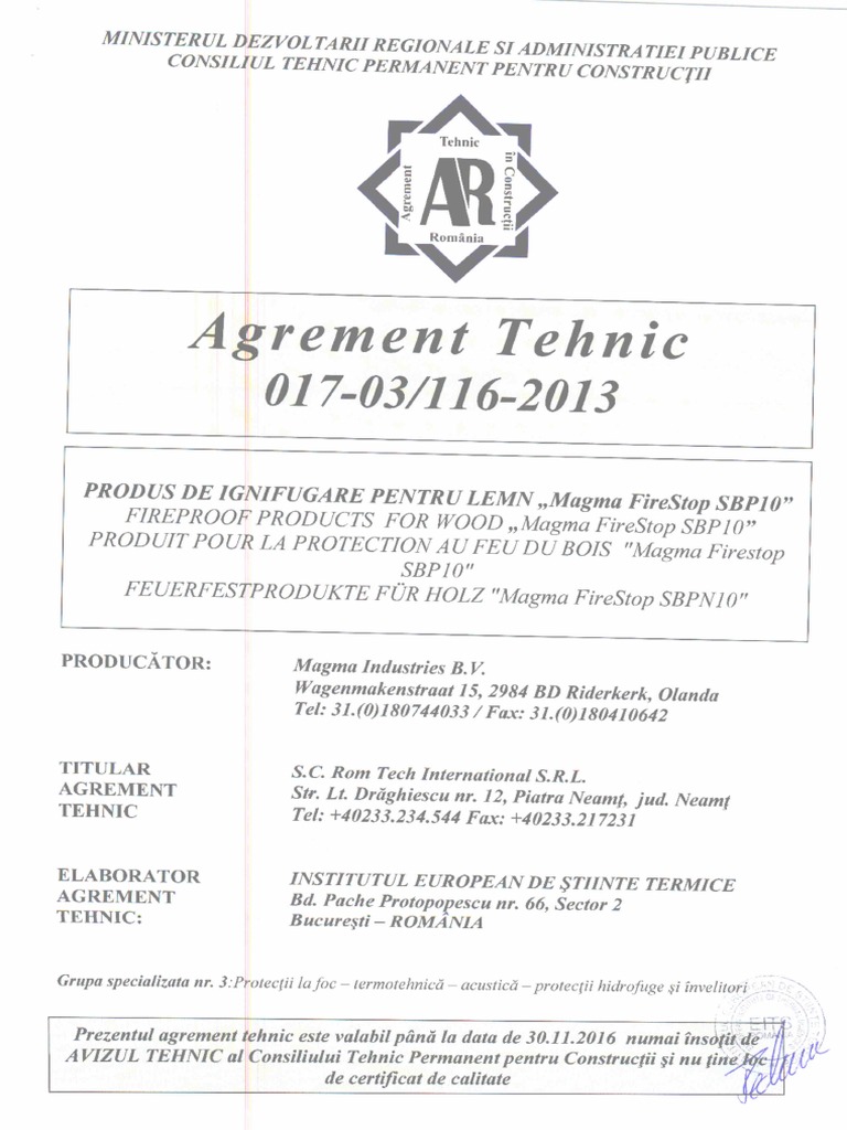 Agrement Magma FireStop SBP10 Valabil 2013-2016 | PDF
