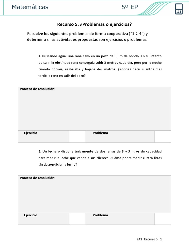 Sa1 Recurso 5 Problemas o Ejercicios | PDF