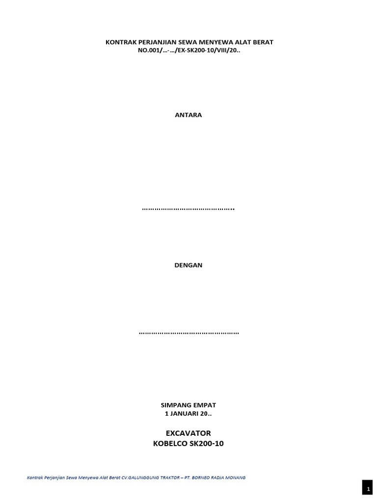Form Kontrak Perjanjian Sewa Alat Berat | PDF