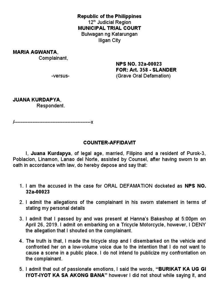 Judicial Counter Affidavit - Juana Kurdapya | PDF | Affidavit | Justice