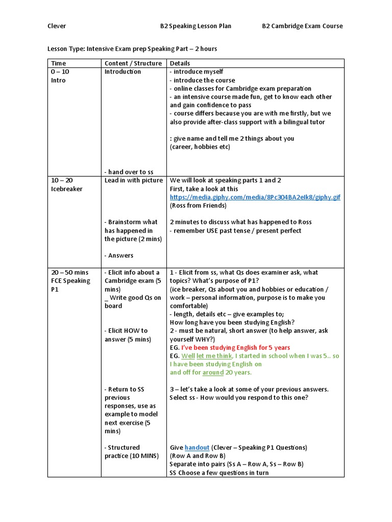 B2 Speaking Lesson Plan | Download Free PDF | Cognitive Science | Cognition