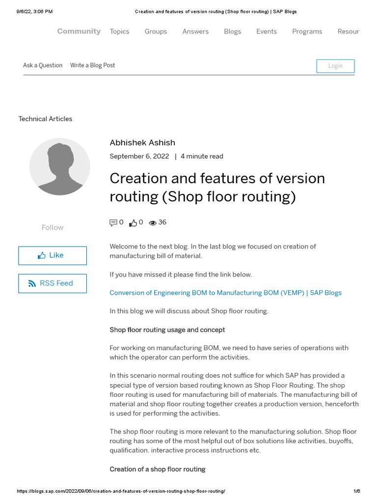 Creation and Features of Version Routing (Shop Floor Routing) - SAP ... Creation and Features of Version Routing (Shop Floor Routing) - SAP ...
