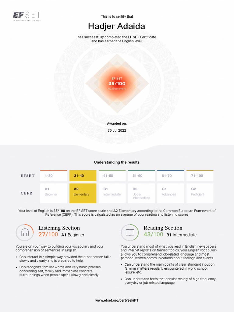 EF SET Certificate | PDF