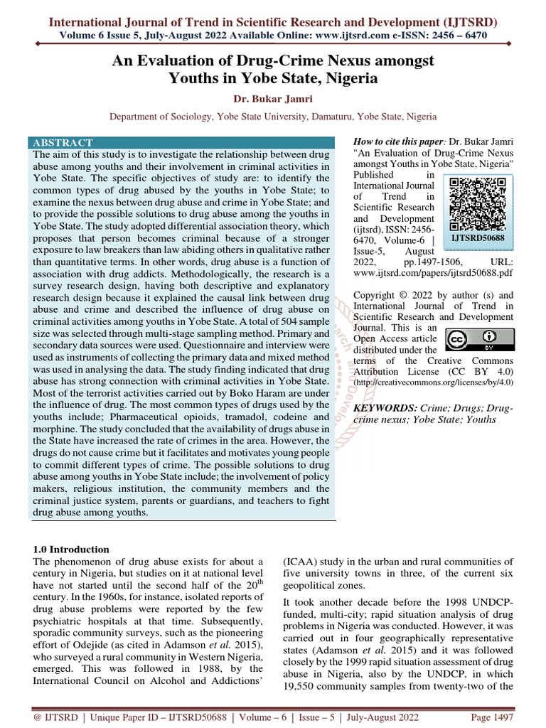 An Evaluation of Drug Crime Nexus Amongst Youths in Yobe State, Nigeria ...