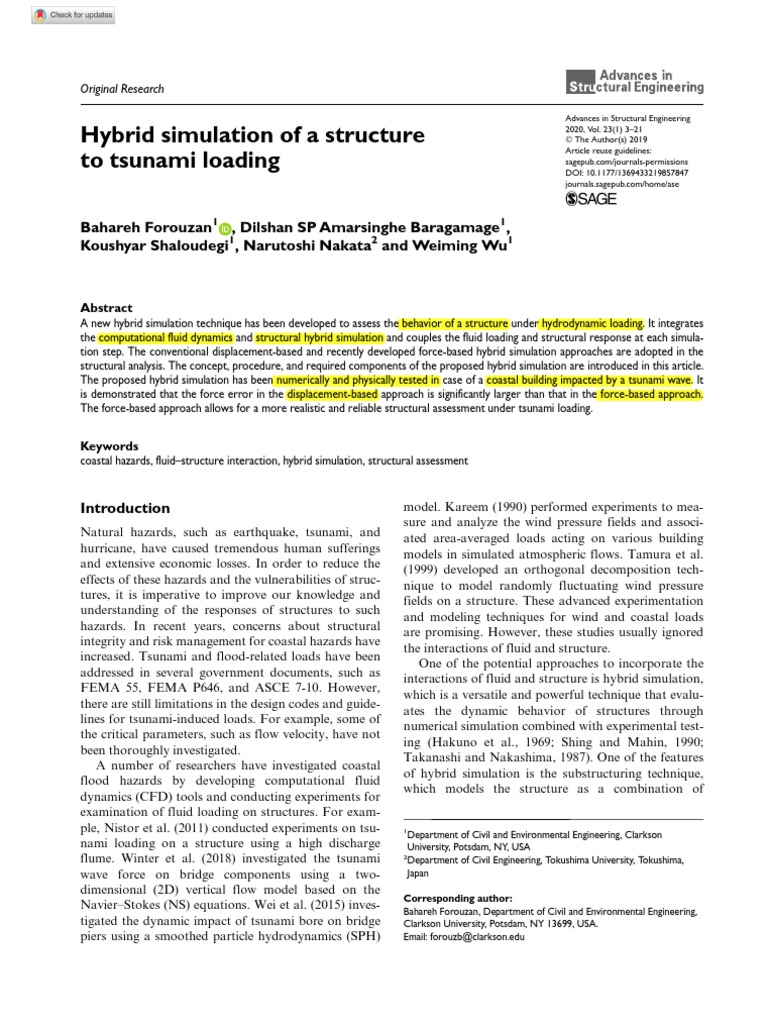 Bahareh, Dilshan 2020 Hybrid Simulation of A Structure To A Tsunami Loading | PDF | Simulation ...