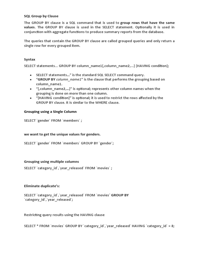 SQL Group by Clause | PDF | Software Engineering | Computer Programming