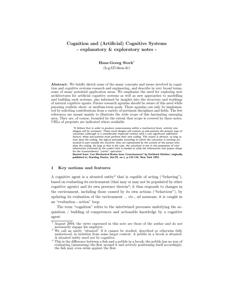 2004b-Cognition and Artificial) Cognitive Systems | PDF | Artificial ...