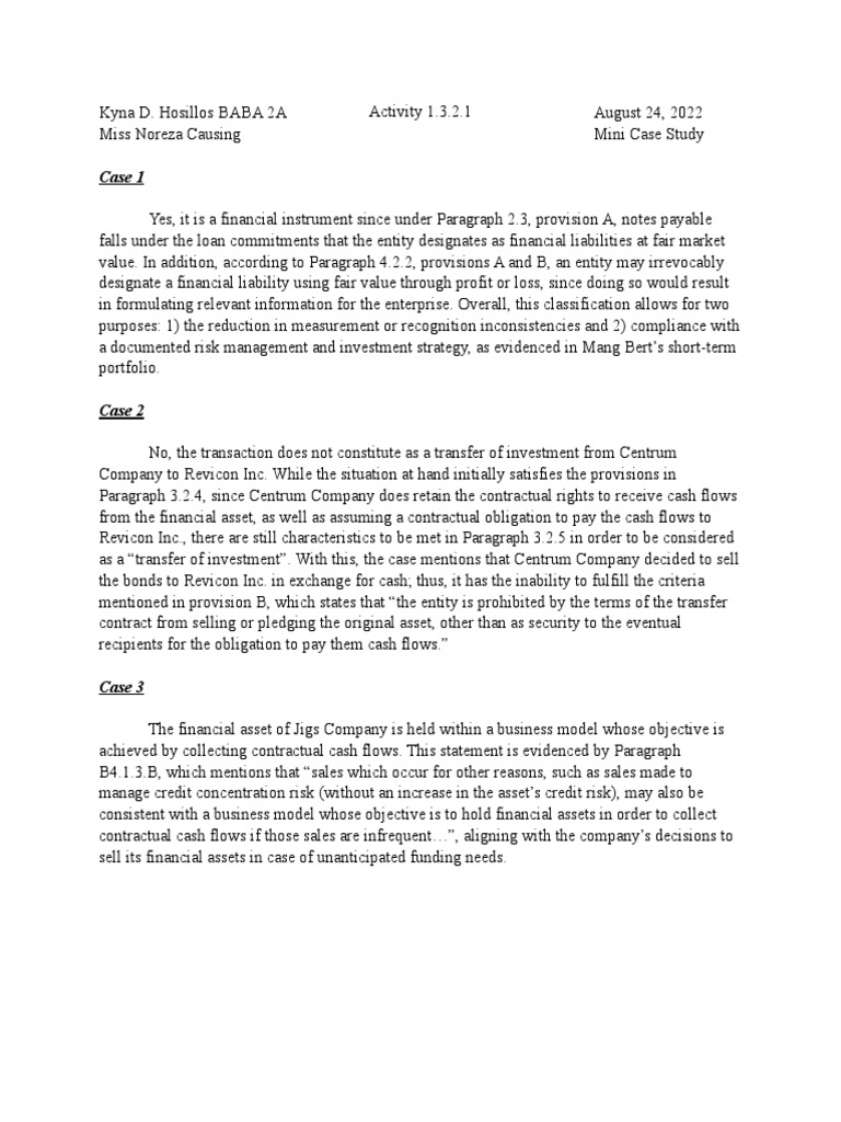Financial Instruments Case Study Analysis | PDF | Investing | Fair Value