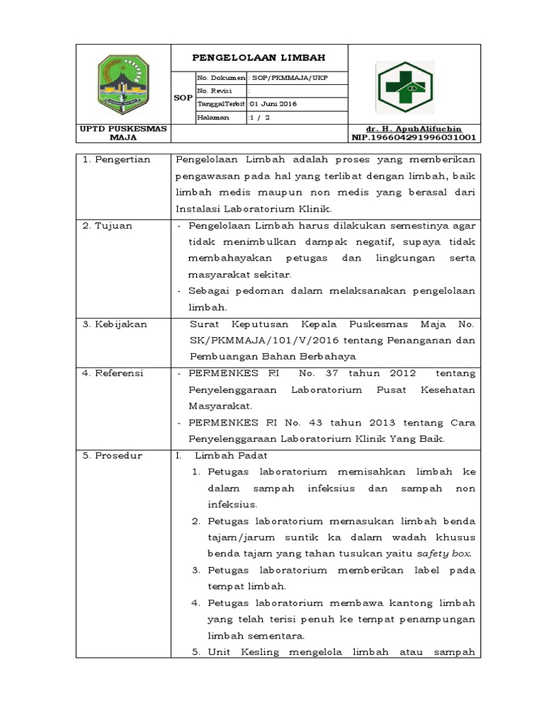 Sop Pengelolaan Limbah | PDF | Pengembangan Diri | Kesehatan Holistik
