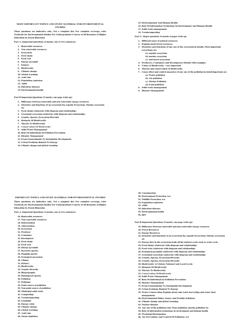 EVS Important Questions With Answers Print | PDF | Biodiversity | Food Web