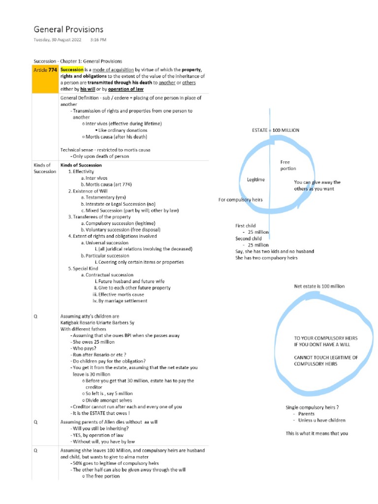 General Provisions For Wills and Succession | PDF | Inheritance | Will ...