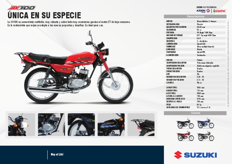 Ficha Tecnica AX100 Back | PDF | Motocicleta | Vehículos con tracción ...