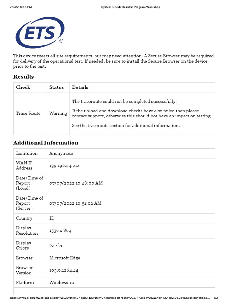 System Check Results for Program Workshop | PDF | Internet | Internet ...