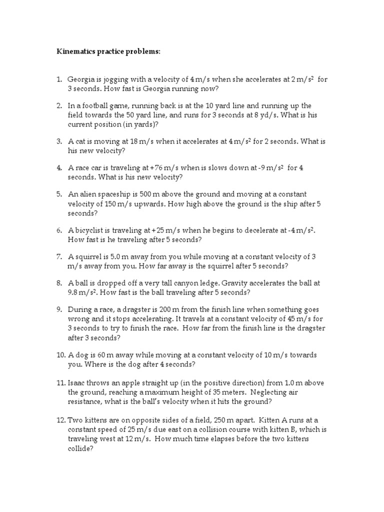 kinematics practice packet | PDF