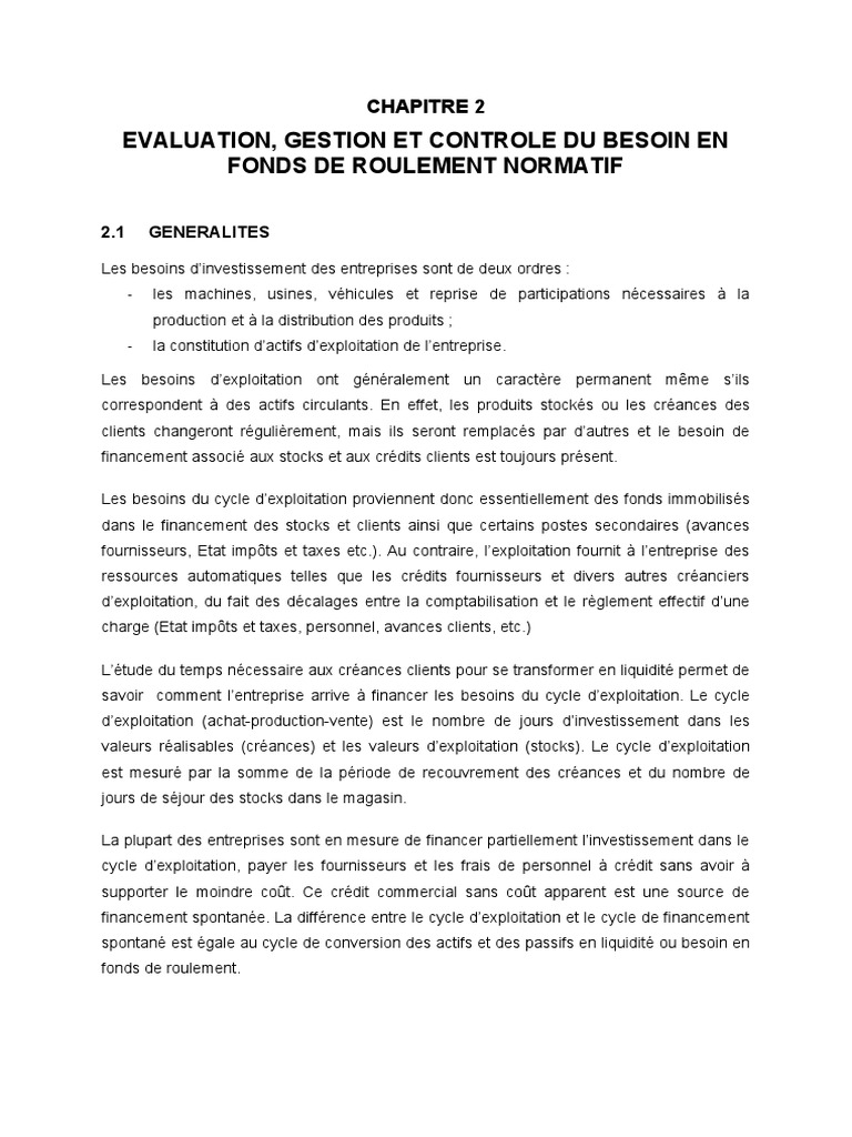 CHAPITRE BFR Normatif - Copie | PDF | Fonds de roulement | Taxe sur la ...