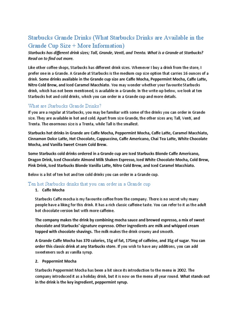 Starbucks Grande Drink Options Guide | PDF | Drink | Coffee