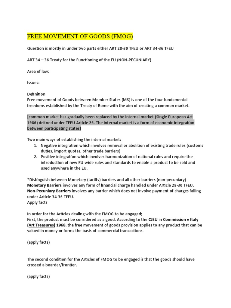 Free Movement of Goods Under TFEU | PDF | European Union Law | European ...