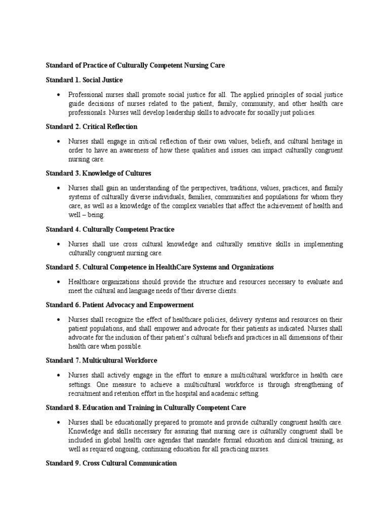 Culturally Competent Nursing Standards | PDF | Nursing | Health Care