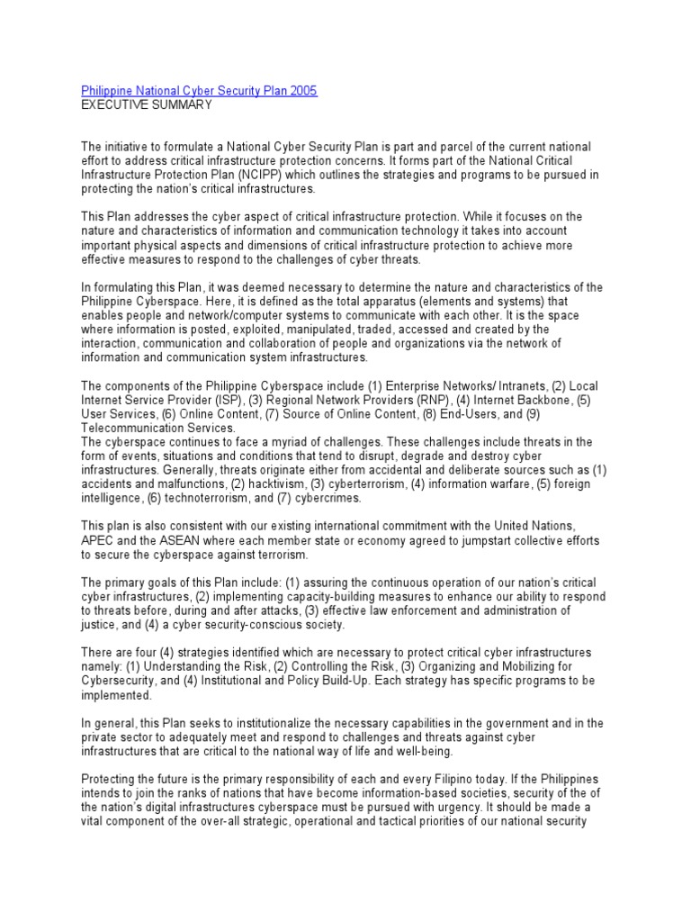Philippine - 2005 - National Cyber Security Plan 2005 | PDF | Security ...