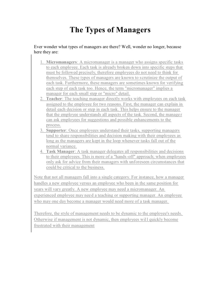 The Types of Managers | Employment | Leadership