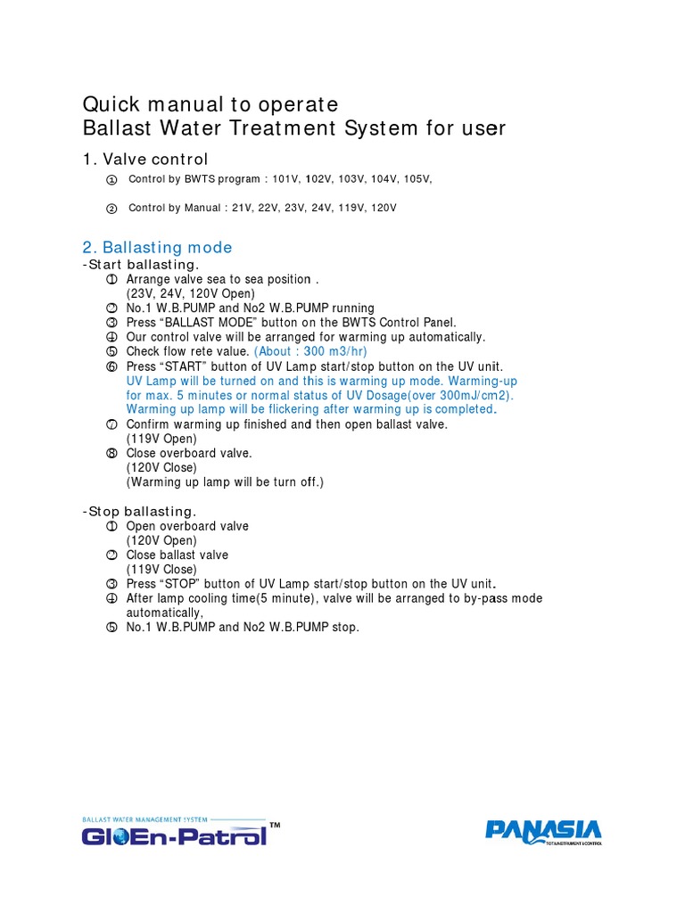 Quick Manual To Operate Ballast Water of S615 | PDF | Chemical ...