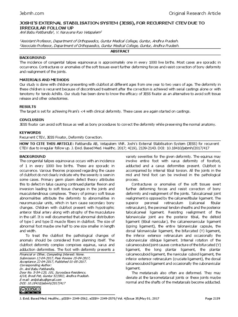 Orthopedic Solutions for Recurrent CTEV | PDF | Foot | Diseases And Disorders