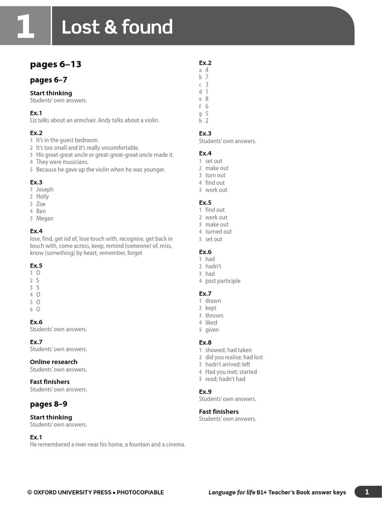Language-For-life-b1+ Teacher's Book Answer Keys | PDF