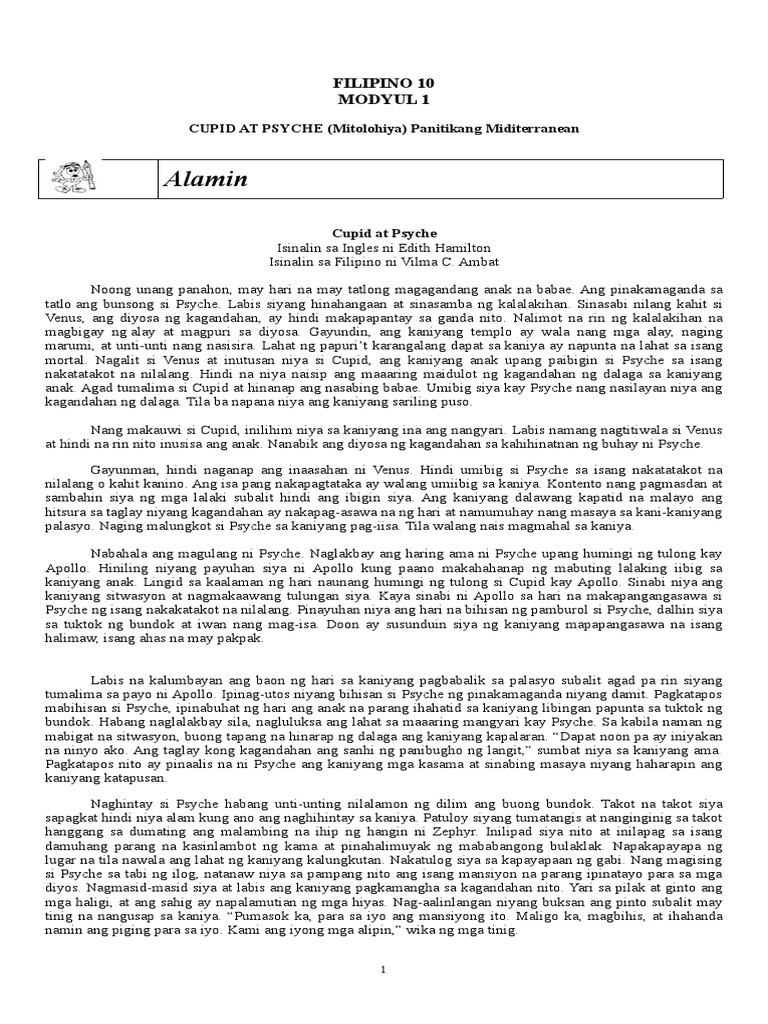 Filipino 10 Module 1 Cupid at Psyche | PDF