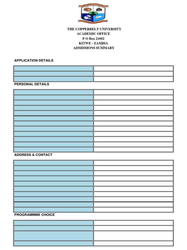 Kuchinvya Ngandu 2022 Copperbelt University Application Summary | PDF | Banks | Financial Services