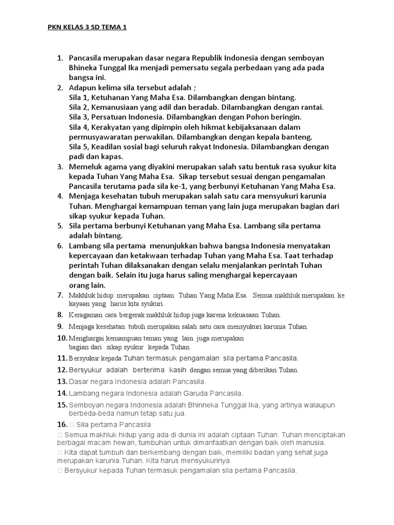 PKN Kelas 3 Tema 1 | PDF