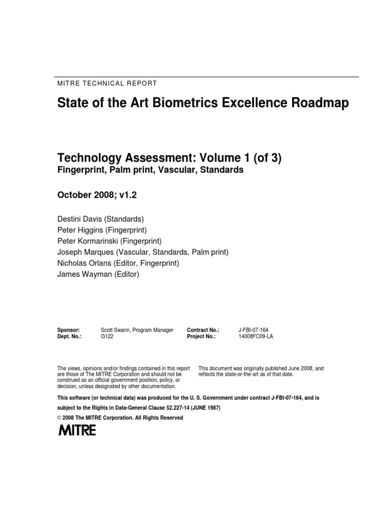MITRE TECHNICAL REPORT State of The Art Biometrics Excellence Roadmap ...