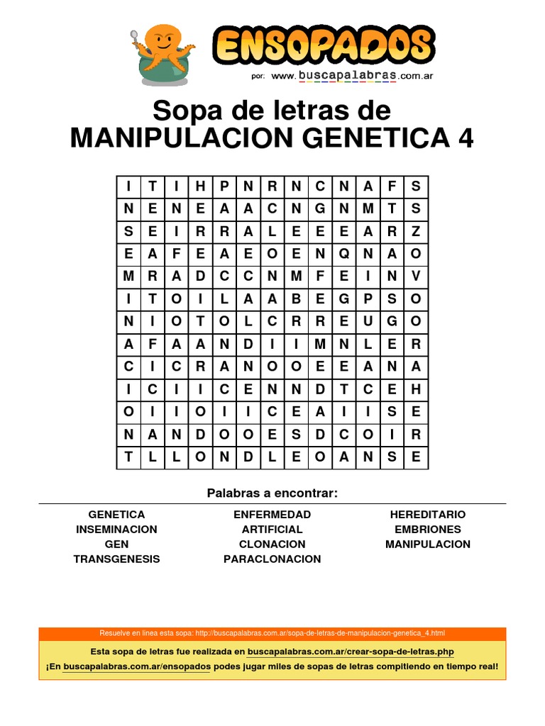 Sopa de letras: Manipulación genética | PDF