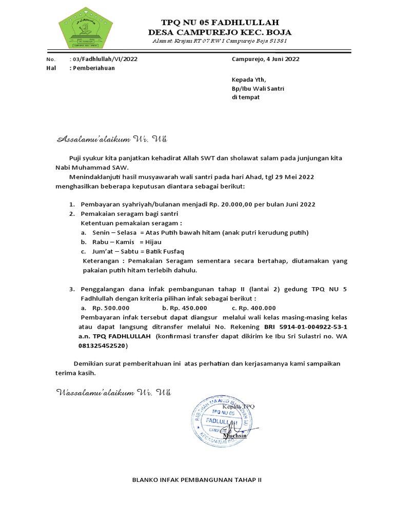 Pemberitahuan TPQ | PDF | Karier & Perkembangan