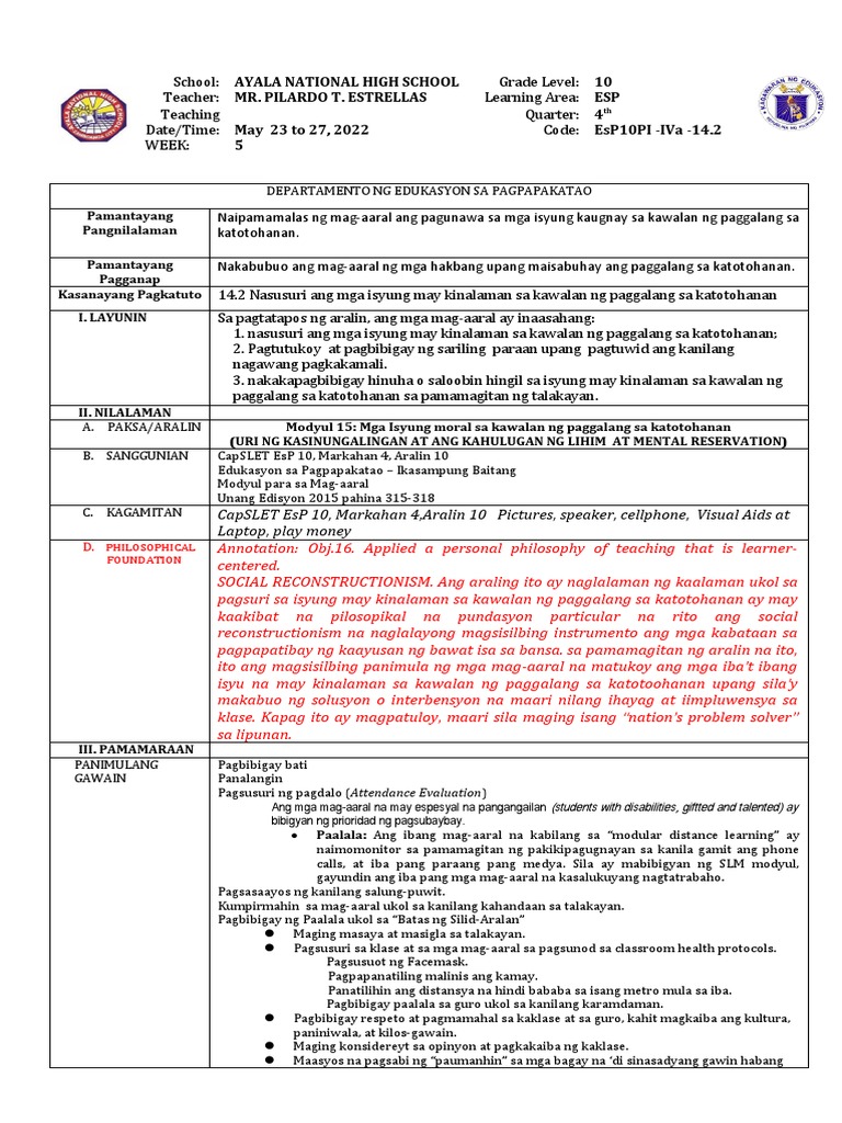 LP G10 W4 - Explicit Teaching Lard CO 1 | PDF