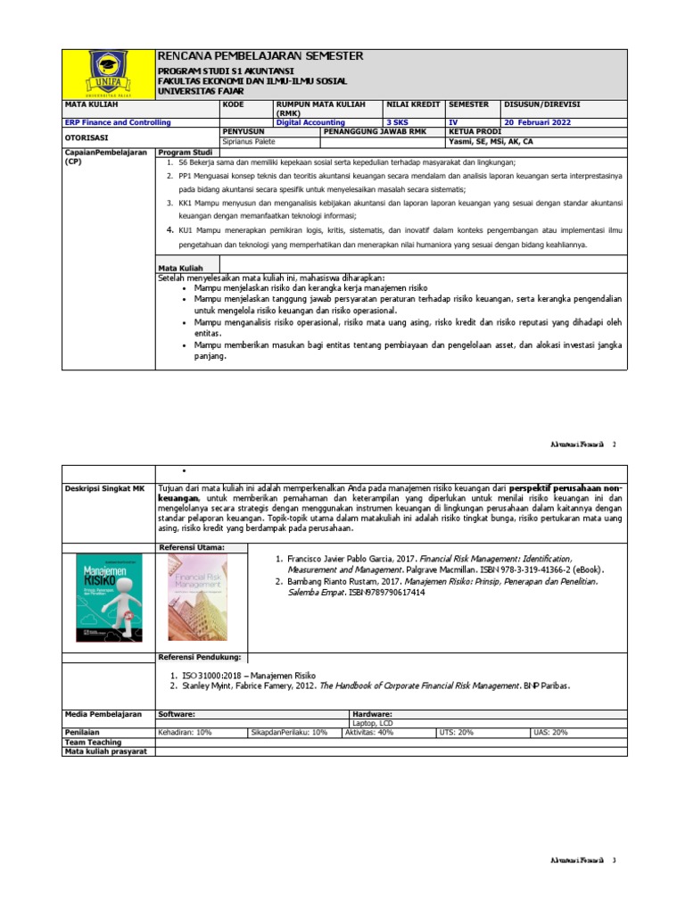 RPS 2021 - Manajemen Risiko Keuangan | PDF