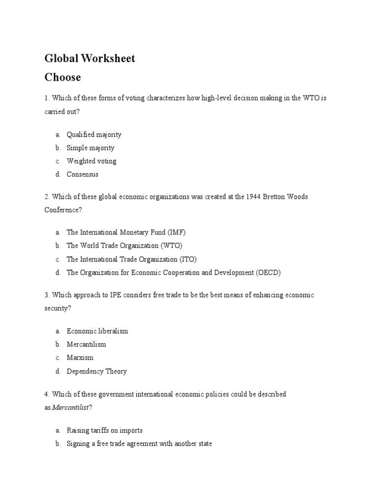 Global worksheet (1) | PDF | Globalization | International Law