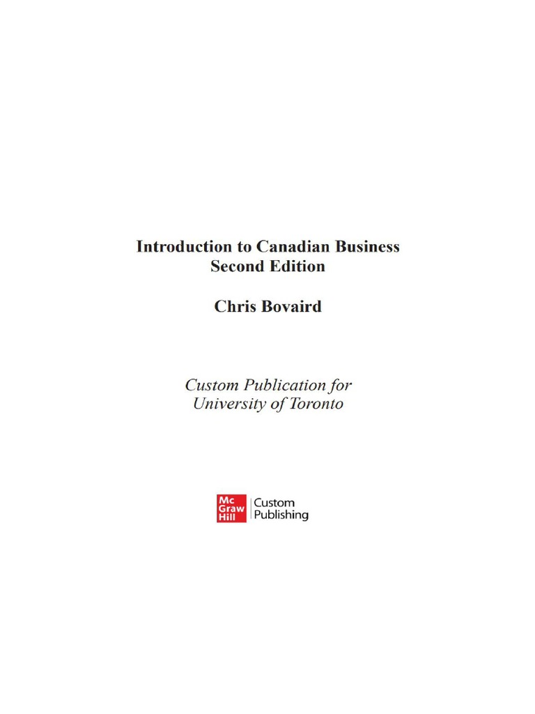 Introduction To Canadian Business Second Edition Chris Bovaird | PDF