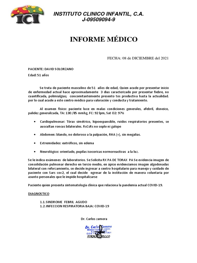 Informe Médico David Solorzano | PDF | Ciencia y matemática