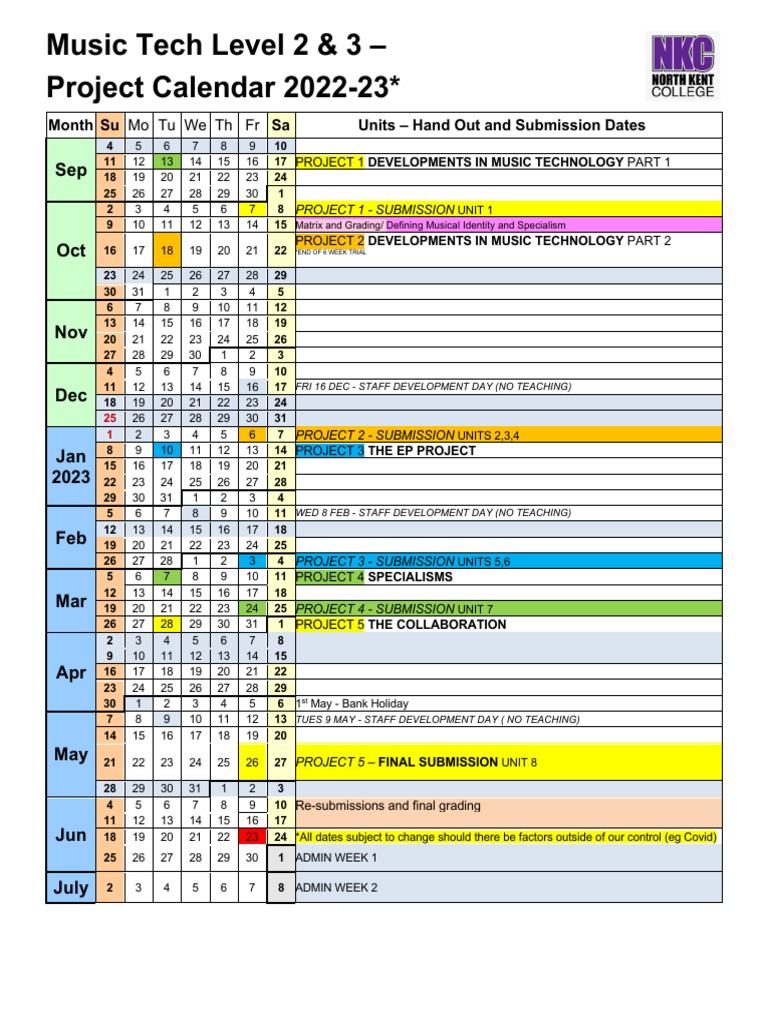 2023 Academic Calendar - L3 Dip Music Tech | PDF