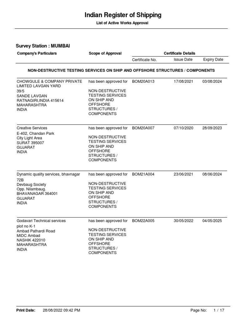 Irclass - Approved - NDT - Services | PDF | Shipping | Supply Chain ...