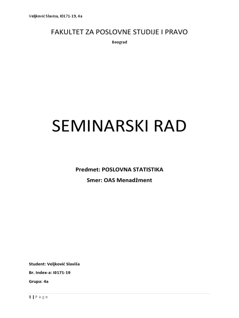 Seminarski Rad - Poslovna Statistika | PDF