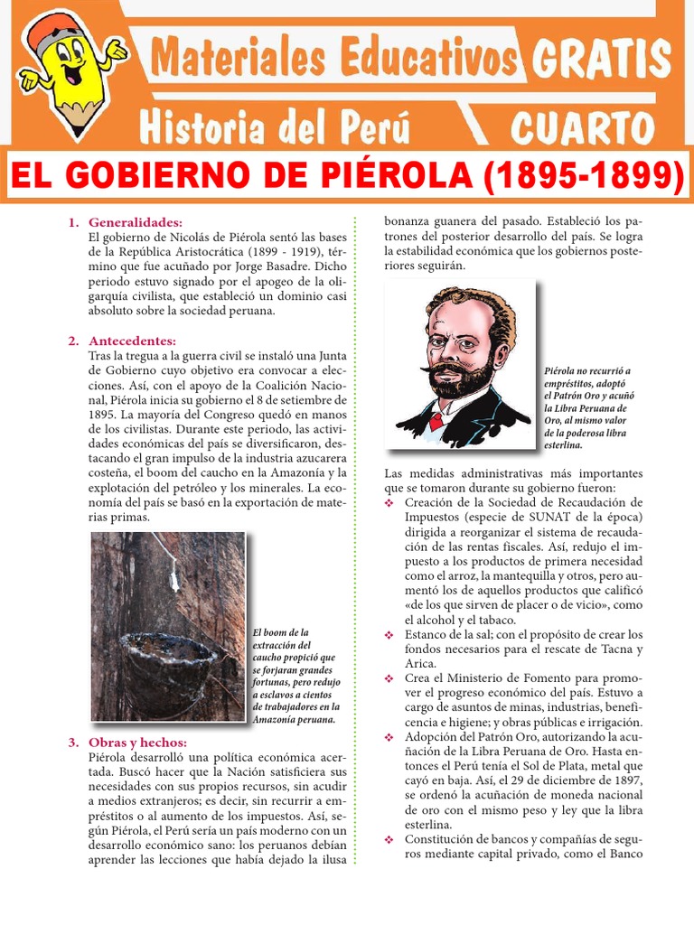 El Gobierno de Piérola para Cuarto Grado de Secundaira | PDF | Perú